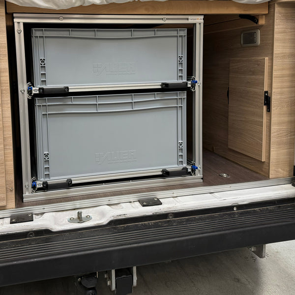 Fully extendable rear pull-out with shelves for campers and panel vans ...